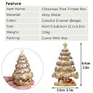 QFkris Christmas Tree Jewelry Trinket Boxes Hand Painted Enameled with Shinning Rhinestones, Ring Holder, A Surprise Gift Christmas Decor