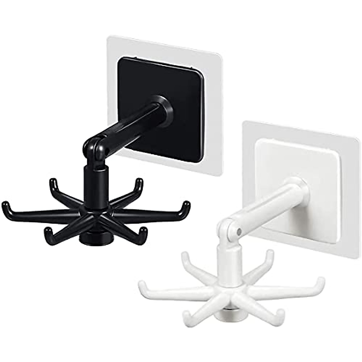 ACOODE Hanging Utensil Holder Hooks Kitchen Utensil Hanger Wall Mount 360 Degrees Rotating Folding Hook Self Adhesive Hook Utensil Rack with 6 Hooks for Kitchen Bathroom Cabinet ( Black White)