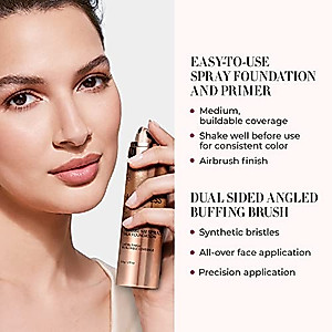 LUMINESS Silk Airbrush Spray Foundation Makeup Starter Kit- Full Coverage Foundation, Primer & Dual-Sided Buffing Brush-Buildable Coverage, Anti-Aging Formula Hydrate & Moisturize (Shade-Light Medium)