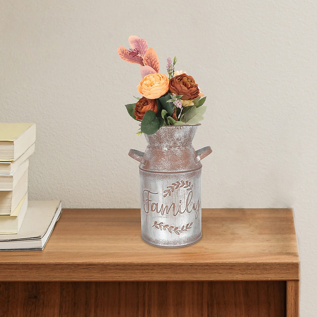 YARDWE Rustic Metal Flower Vase Farmhouse Vase Galvanized Milk Jug Flower Vase Decorative Planter Buckets for Home Garden Decor Brown