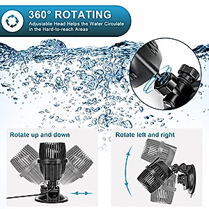 fishkeeper Aquarium Wave Maker, 1050GPH Aquarium Circulation Pump 360° Rotating Ultra Quiet Suction Cup Wavemaker Pump for Saltwater and Freshwater Tank