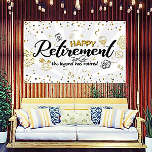 Happy Retirement Party Decorations,Extra Large Fabric Black Gold Sign Poster for Retirement Party Supplies,Happy Retirement Banner Retirement Party Photo Booth Backdrop Background Banner (White)