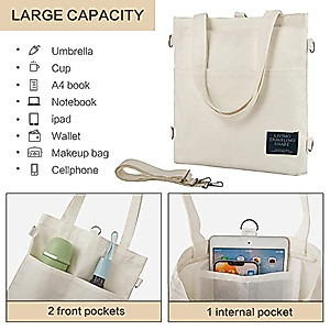 LOLAGIGI Canvas Shoulder Tote Bag for Women Adjustable Crossbody Handbag Casual Aesthetic Hobo Bag Utility Satchel Shoulder Backpack with Zipper Pocket, Suit for Girl Teens School Work Travel, Beige
