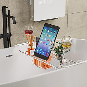 iPEGTOP Stainless Steel Bathtub Caddy Tray - Over Bath Tub Racks Shower Organizer with Extending Sides, Removable Wine Glass Book Holder