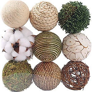 CIR OASES 9pcs 3.5Inch Fall Decorative Ball Orb Rattan Ball Rattan Woven Orbs Spherical Bowl and Vase Filler for Home Party Wedding Display Decor Props