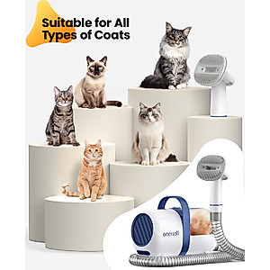 oneisall Cat Vacuum Brush for Shedding Grooming, Low-Noise Pet Grooming Vacuum for Cats Long Short Haired, Cat Grooming Brush for Loose Fur and Undercoat, Pet Hair Removal Between Seasons