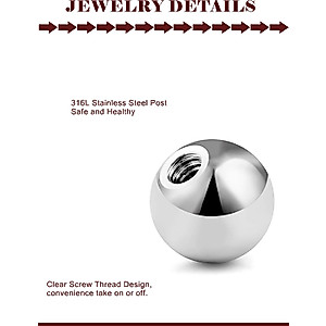 Prjndjw 35PCS Replacement Ball for Body Jewelry Stainless Steel Clear Acrylic Crystal CZ Ball for 16G Piercing Bar Barbell Studs Parts Diameter 5mm