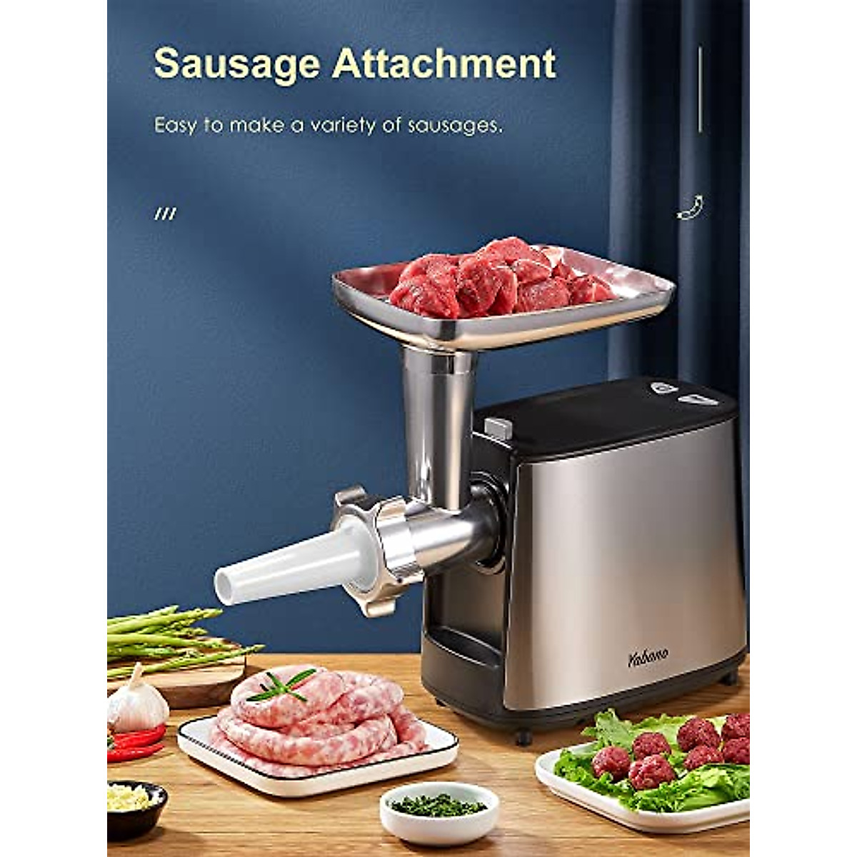 Electric Meat Grinder, Heavy Duty Meat Mincer, Sausage Stuffer Maker, Food Grinder with Sausage & Kubbe Kit, 2 Grinder Plates, Stainless Steel (Black)
