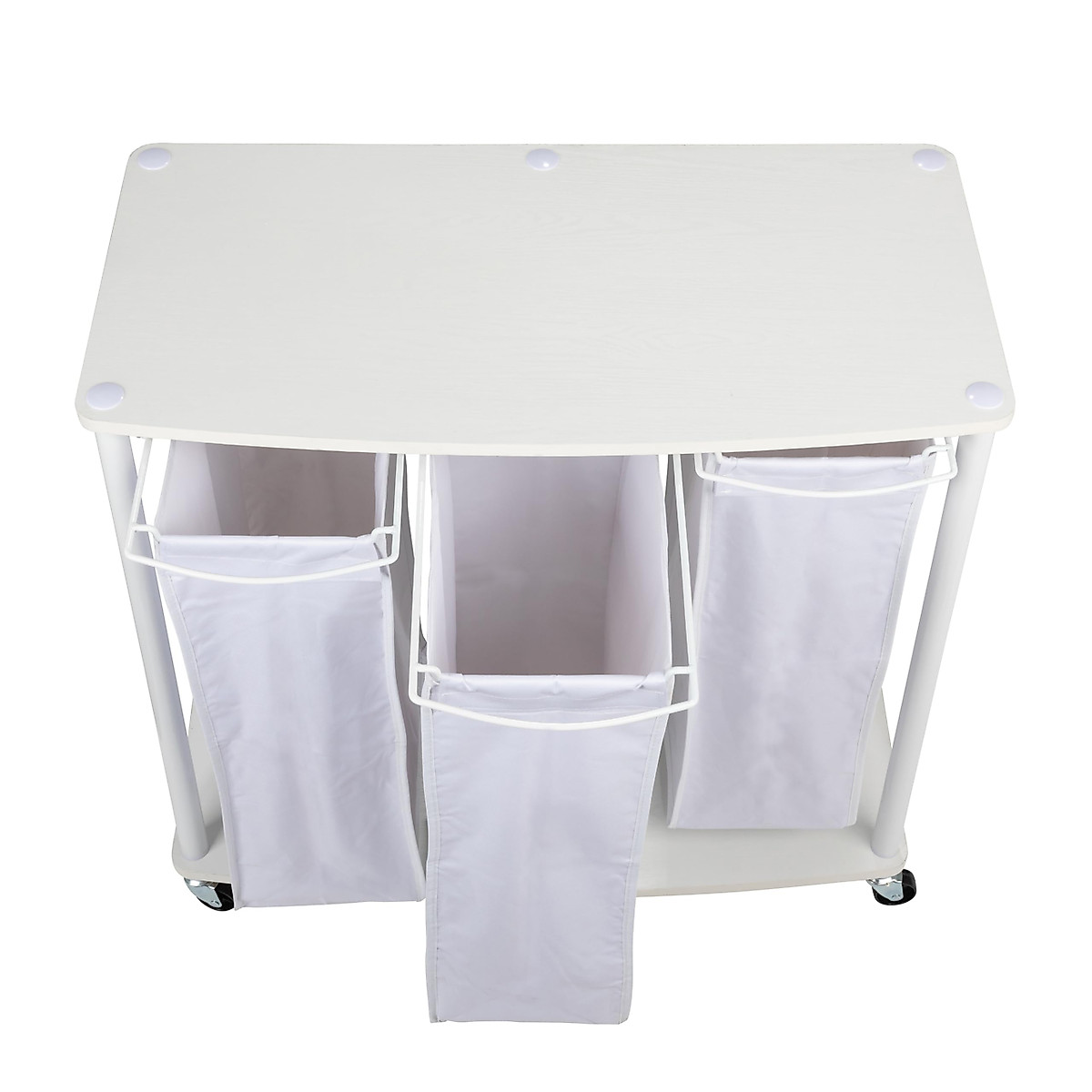 Household Essentials 3-Bag Laundry Sorter, Smooth Laminate Shelving, Sturdy Steel Frame, Wheeling and Stationary Feet Options, Washable Linen Laundry Bags, 3-Load Capacity, Versatile, White