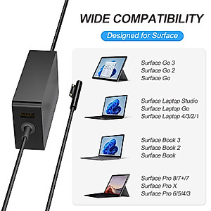 65W Surface Pro Laptop Charger-Microsoft Surface Pro Charger for Windows Surface Laptop 6,5,4,3,2,1,Microsoft Surface Pro10,9,8,7+,7,6,5,4,3,X,Surface Book3,2,1,Surface Go Tablet,Support 44W,36W, 10FT