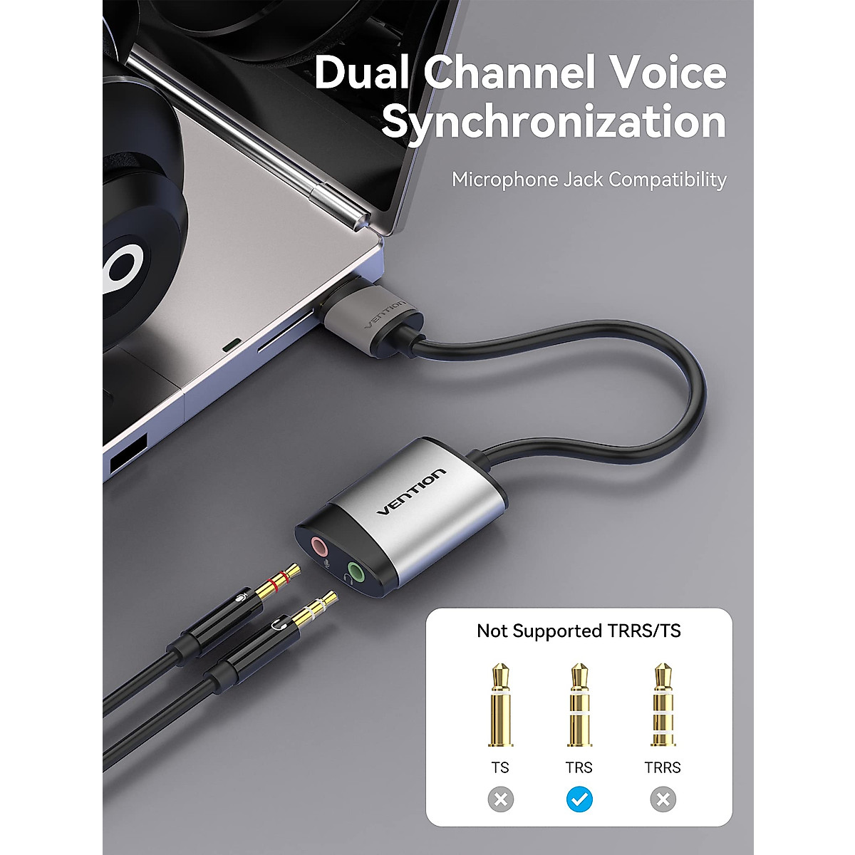 USB Audio Adapter - VENTION USB External Stereo Sound Card to 3.5mm Headphone and Microphone Jack Adapter for Windows MAC Linux PC Laptop Desktops PS5