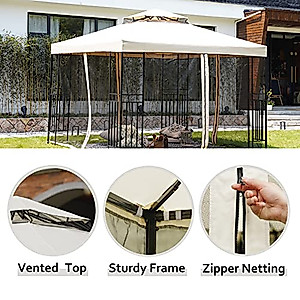 Yangming Gazebo 10X10 ft Outdoor Gazebos Clearance with Outside Mosquito Netting for Patio Deck Backyard Garden, Beige and Black