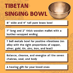 Cosynee Pure Brass Tibetan Singing Bowl for Meditation, Sound Bowl Set for Chakra Healing, Tibetan Singing Bowl Set, Yoga Singing Bowl (Diameter 8 Inches and Weight 63.49 Oz)