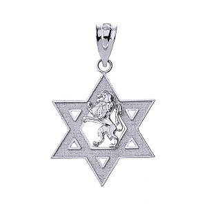 Polished 925 Sterling Silver Israel Lion of Judah Magen David Star Hebrew Pendant