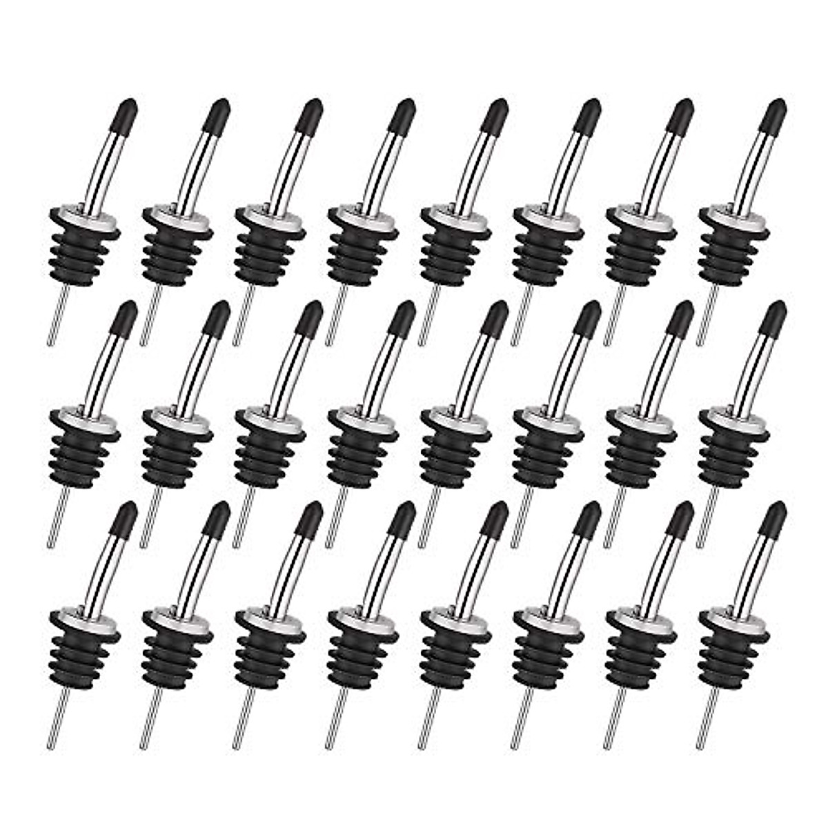 AOZITA 24 Pack Stainless Steel Classic Bottle Pourers Tapered Spout - Liquor Pourers with Rubber Dust Caps