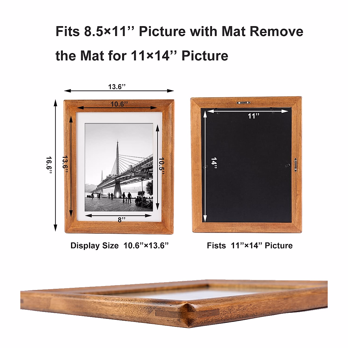 Fzyonghe 11x14 Picture Frame Display Pictures with Mat 8.5x11 or 11x14 Without Mat,Vertical or Horizontal for Wall or Tabletop Display