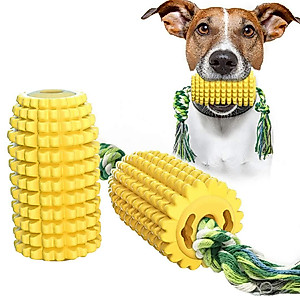 Dog Toothbrush Chew Toy,Natural Durable Rubber Dental Oral Care for Small/Medium/Large Dogs,Soft Bite Corn Molar Stick with Rope