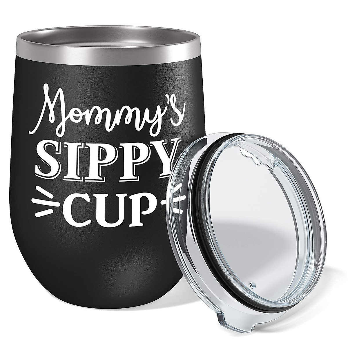 Mommy's Sippy Cup on 12 oz Black Stainless Steel Gift Travel Wine Tumbler