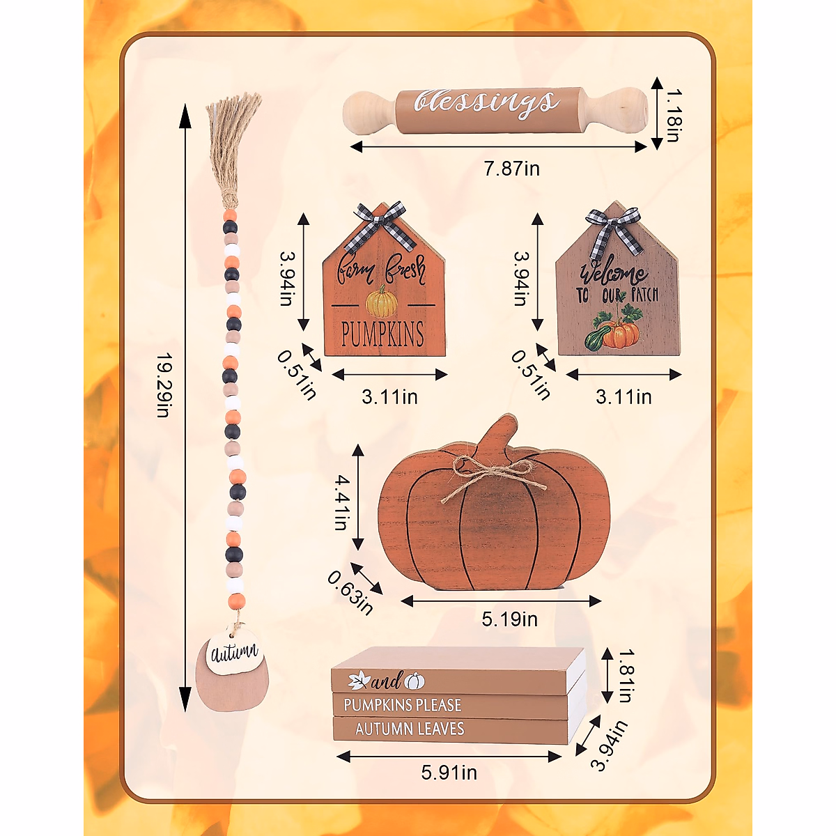 DN DECONATION 8 Pcs Fall Tiered Tray Decor Set,Fall Decorations for Home,Wooden Pumpkin Decoration, Thanksgiving Wooden Table Signs,Fall Book Stack Decor,Home, Table, Farmhouse, Gifts