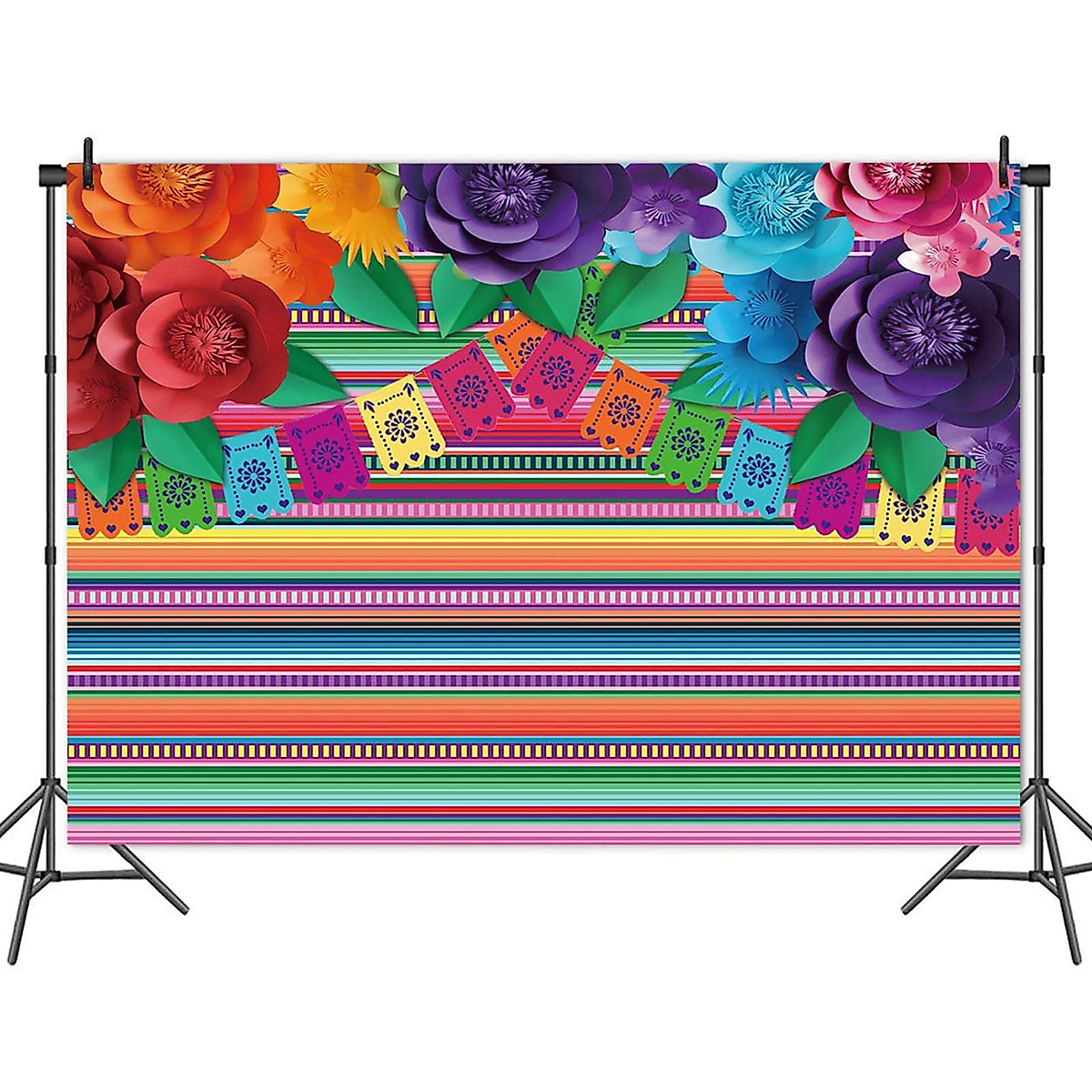 Fabric Mexican Fiesta Color Stripes Paper Flower Photo Background Cinco De Mayo Party Wedding Decor Photography Backdrops Baby Shower Studio Shoot Props