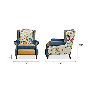 Jennifer Taylor Home Anya Eclectic Floral Patchwork Boho Chic Wingback Large Living Room Lounge Accent Arm Chair