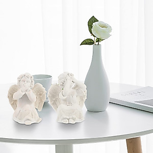 NUOBESTY 3pcs Resin White Praying Angel Statue Figurine Sculpture Cherub Wings Angel Figure Garden Guardian Memorial Statue for Home Table Decoration