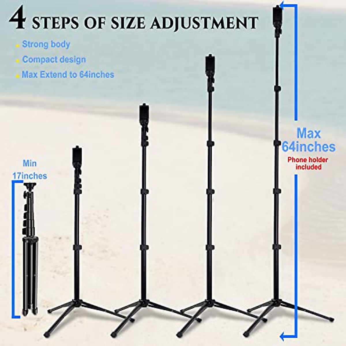 Phone Tripod Stand Selfie Stick 64 Inch Aluminum Alloy with Wireless Remote Video Record/Photography/Live Streaming Compatible with iPhone 14 13 12 11 pro Xs Max Xr X 8 7 6 Plus, Android Samsung