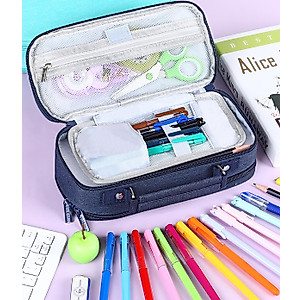 Jiolly Black Pencil Case Large capacity Pencil Pouch 3 Compartment Large Storage Pouch Double Zipper Storage Bag Portable Multifunctional bag Desk Organizer School Pencil Case New Semester Begins