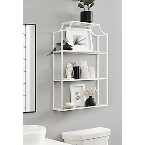 Kate and Laurel Ciel Three-Tiered Wall Shelf, 21 x 30, White, Decorative Floating Shelf Storage and Wall Organizer for Over Toilet Storage Bathroom Display