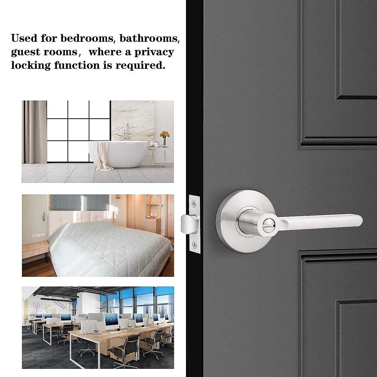 Probrico Bed/Bath Room Door Lever Modern Flat Handles in Satin Nickel, Privacy Door Lever Locks, Contractor Pack(10Pack)