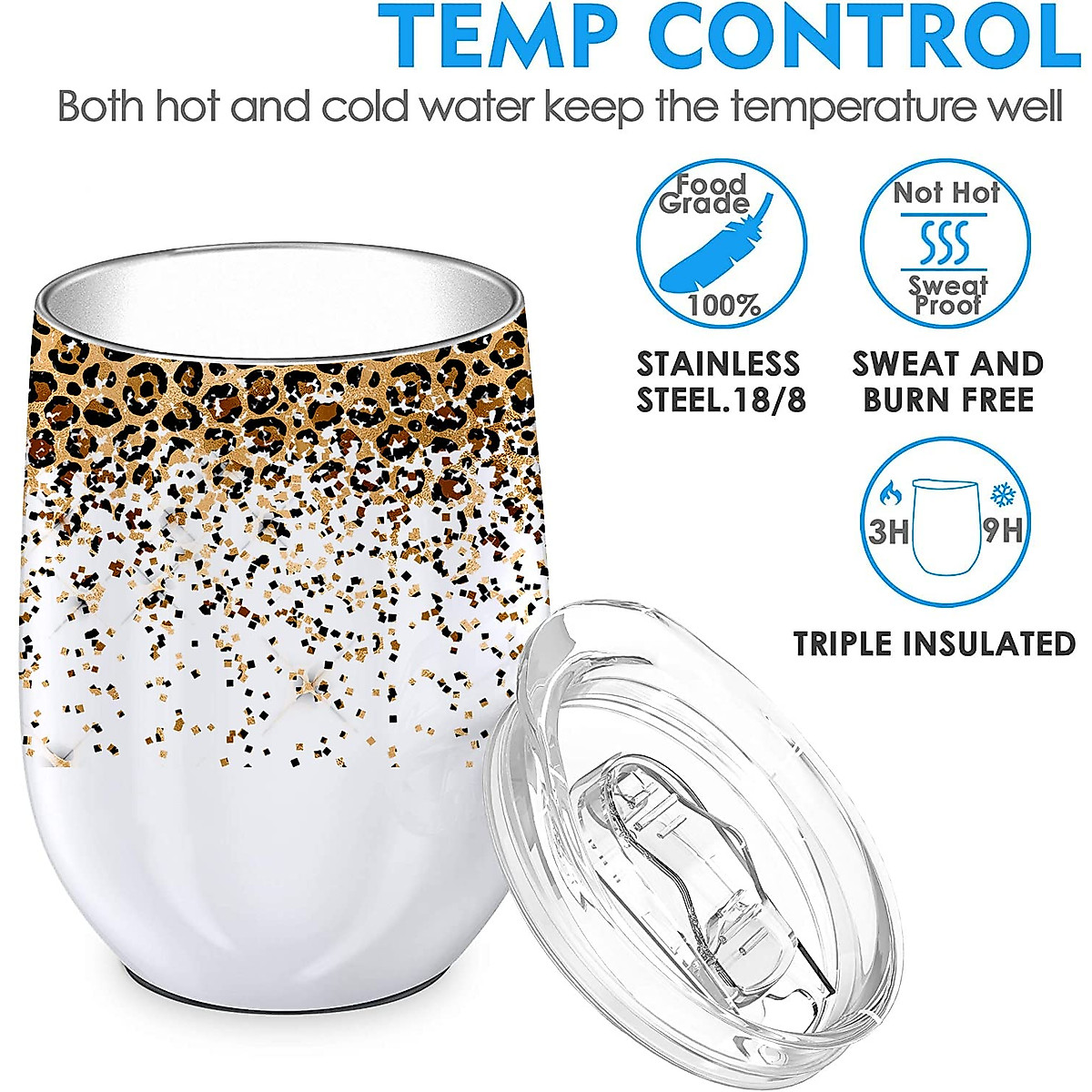 Leopard Print 12 oz Insulated Wine Tumbler with Lid - Personalized Pattern Stainless Steel Outdoor Wine Glass - Unique Birthday Christmas Gifts for Her Women Best Friends