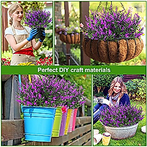 12 Bundles Artificial Lavender Flowers, Greenery Bushes Bouquet, Faux Plastic Greenery for Indoor Outside Hanging Plants, Plastic Fake Plants Flowers Home Garden Wedding Party Decor (Fuchsia)