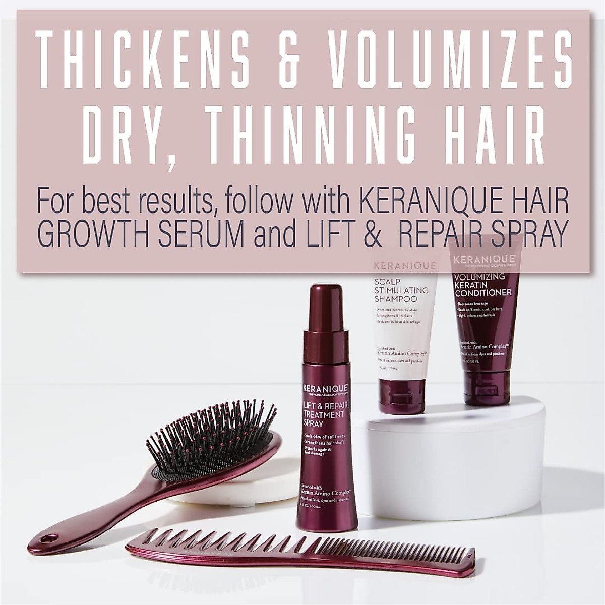 Keranique Keratin Shampoo and Conditioner Set for Dry Thinning Hair, Sulfates/Parabens Free, stimulates scalp to nourish/rejuvenate hair follicles for healthy Thicker Fuller Hair 4.5 OZ each