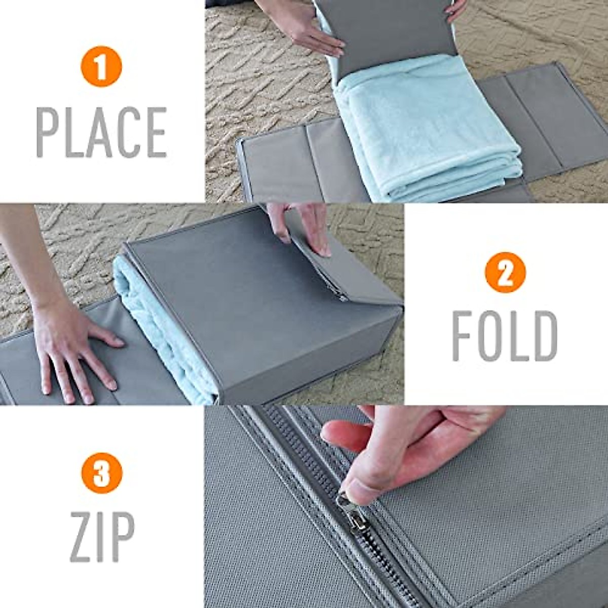 Fixwal 3 Pack Bedding Organizer Storage Bins Foldable Storage Containers with Sturdy Fabric Collapsible Zipper Boxes for Sheet Set or Duvet Cover Set (Full, Twin, Queen Size)