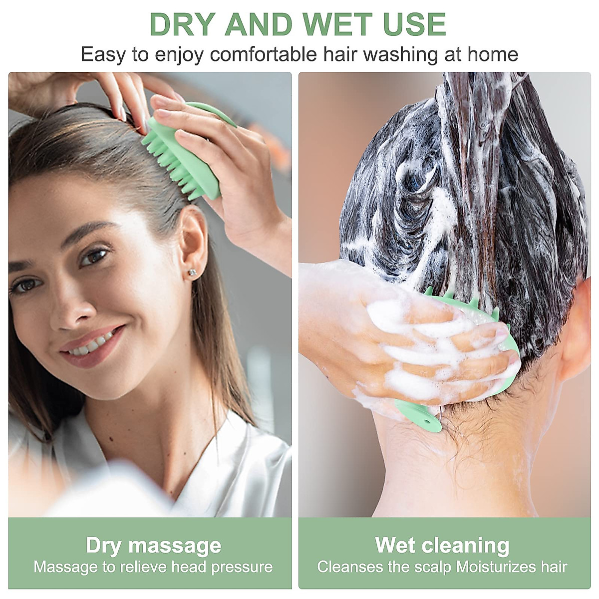AONCO Scalp Massager Shampoo Brush, 100% Soft Silicone Scalp Scrubber, Scalp Exfoliator Brush for Dandruff Removal, Scalp Massager for Hair Growth, Wet Dry Hair Massager Shampoo Brush（Green）