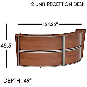 Linea Italia Curved Modern Office Desk Easy to Assembly 2 Panel Reception Counter for Lobby, Salon, 124" x 49", Cherry