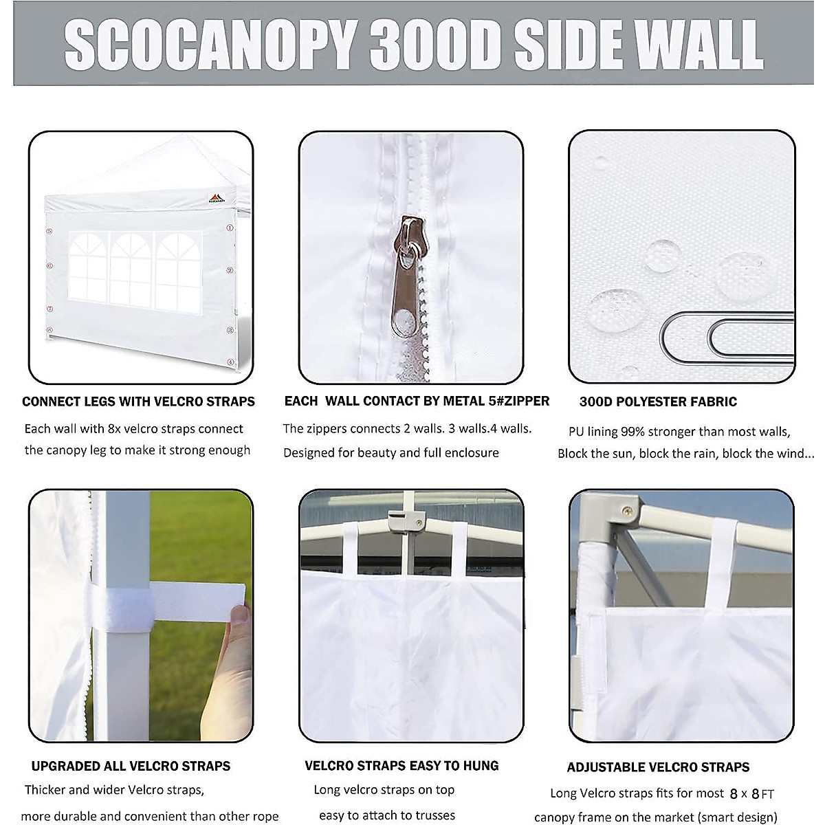 SCOCANOPY 2PCS SideWall with Window for 8x8 Canopy Frame (White)