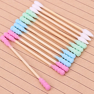 AKOAK 100 Pcs/set Colorful Double Head Spiral Cotton Swabs, Ear Picking Cotton Swabs, Makeup Remover Sanitary Swabs (Green)
