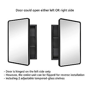 TEHOME Farmhouse Black Metal Framed Recessed Bathroom Medicine Cabinet with Mirror Rounded Rectangle Tilting Beveled Vanity Mirros for Wall 16x24 inch