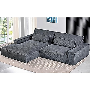 Container Furniture Direct Luxe Oversized Two-Piece Sectional Couches for Living Room, L Shaped Sofa with Chaise, Upholstered with Corduroy Fabric, Dark Grey - Left Facing