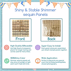 COKAOBE Light Gold Shimmer Wall Backdrop 24PCS Gold Sequins Backdrop Decoration Panels, Photo Backdrops for Birthday, Anniversary Wedding Engagement Decoration (Light Gold)