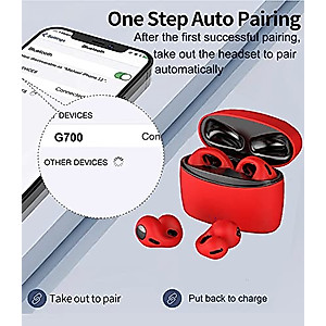 Wireless Ear Clip Bone Conduction Earbuds Open Ear Headphones Wireless Bluetooth for Android iPhone, Sport Wireless Earbuds with Earhooks Up to 36 Hours Playtime Waterproof Outer Ear Earbuds (Red)