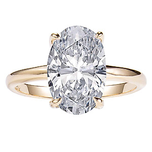 LEMON GRASS 3.5ct Oval Solitaire Engagement Ring Thin Band in Sterling Silver 925 14K Yellow Gold Plating Size 7