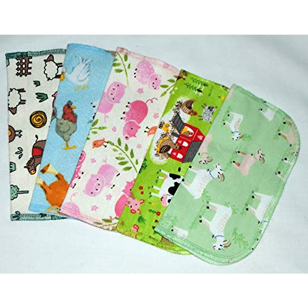 1 Ply Printed Flannel 8x8 Inches Little Wipes Set of 5 Farm AnimalsFBA
