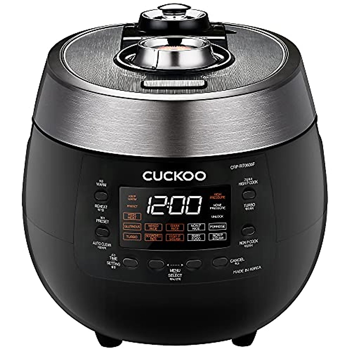 CUCKOO 6 Cup (Uncooked) 12 Cup (Cooked) Rice Cooker with Dual Pressure Modes, LED Display Panel, Durable Non-Stick Inner Pot with Optimal Heat Distribution & Dual Motion Gasket | (Black, CRP-RT0609FB)