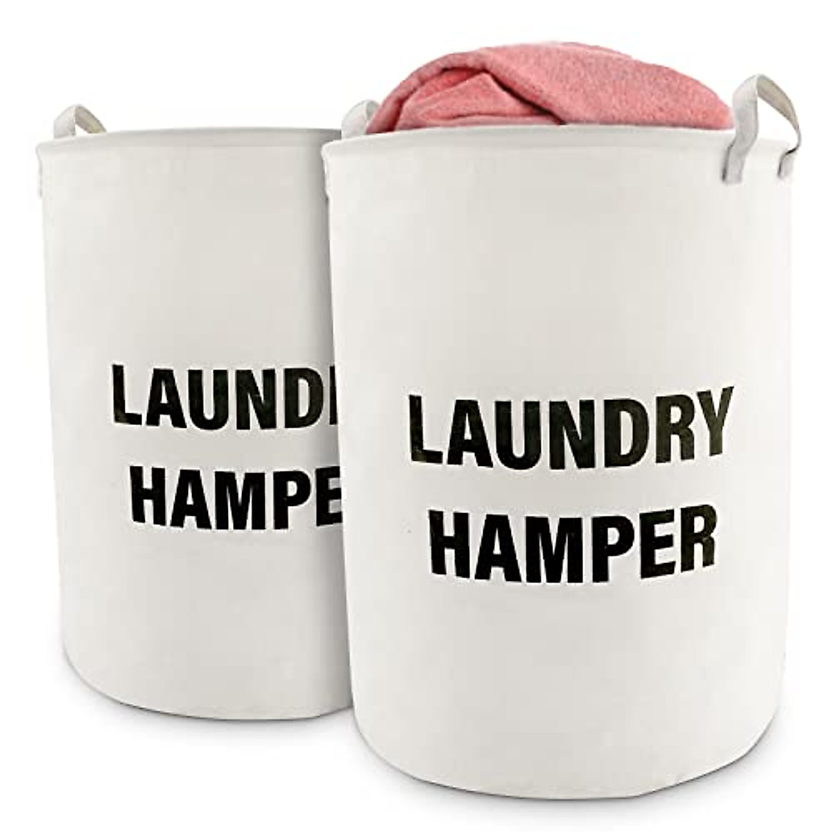 Laundry Basket 2 Pack Waterproof Collapsible Laundry Baskets Freestanding Canvas Fabric Dirty Clothes Hamper Home Bedroom College Dorms (Black Letter) 63L