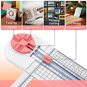 Paper Cutter for Craft：Paper Trimmer, Perforator, Folding, Pinking Cutting on Paper, Vinyl, Cardstock, Photo for Scrapbooking and Cardmaking Plus Sideways Ruler, Pink, Worklion