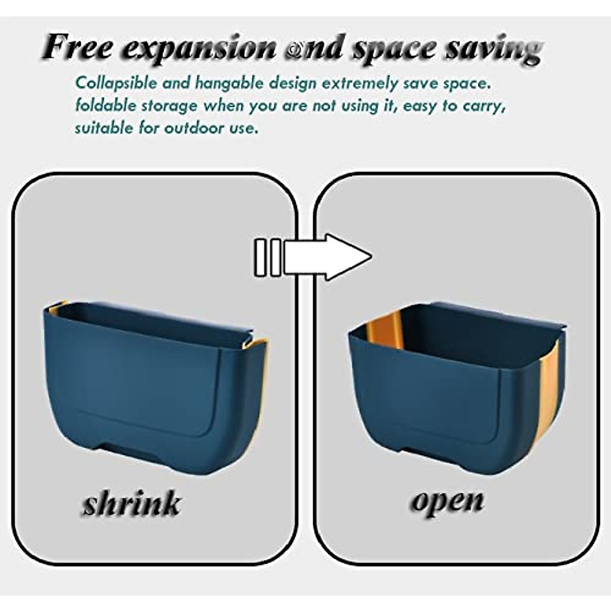 Hanging Folding Mini Trash Can for Kitchen Cabinet Door, Small Collapsible Garbage Bin Under Sink,Wall Mounted Folding Waste Bin- Mini Garbage Container for Cabinet/Bedroom/Bathroom (3L)(White)