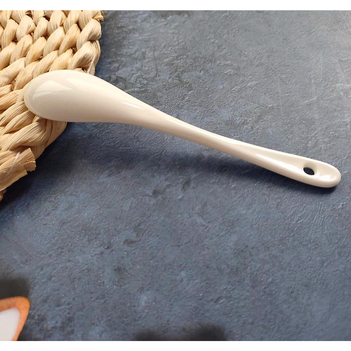 5 Inch White Ceramic Coffee Spoon with Long handle, Small Tea Spoons for Soup,Yogurt,Ice-cream, Appetizers, Desserts Teaspoon Kitchen Tool (12 Pack)