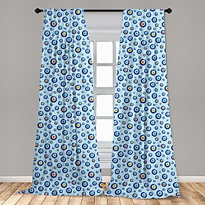 Ambesonne Evil Eye Window Curtains, Traditional Protection on Dotted Backdrop Celebration Theme, Lightweight Decor 2-Panel Set with Rod Pocket, Pair of - 28" x 84", Baby Blue